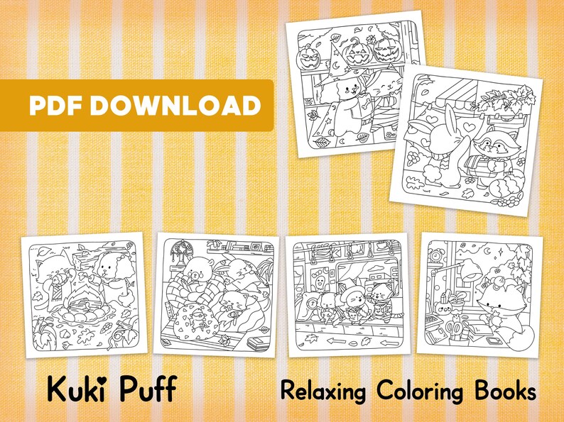 Hygge Times: Cute Cozy Animals Characters in Autumn Scenes Coloring ...