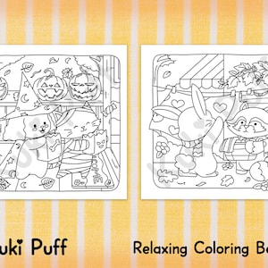 Hygge Times: Cute Cozy Animals Characters in Autumn Scenes Coloring ...