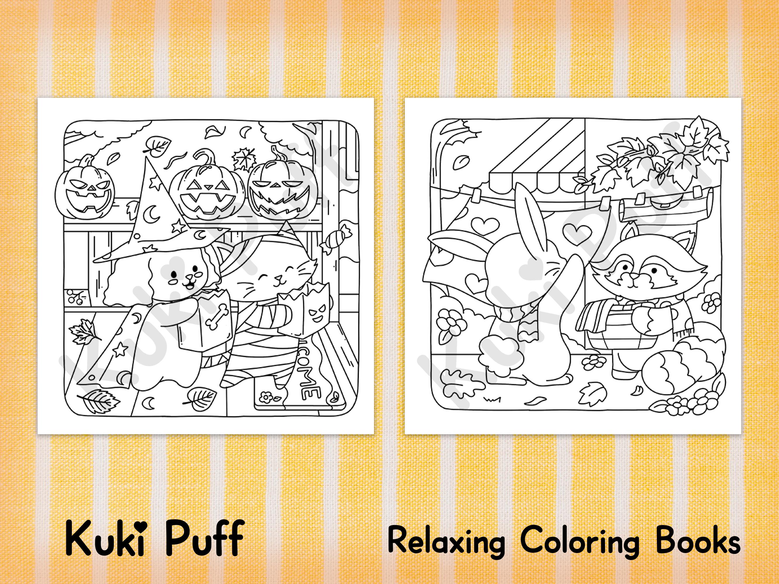 Hygge Times: Cute Cozy Animals Characters in Autumn Scenes Coloring ...