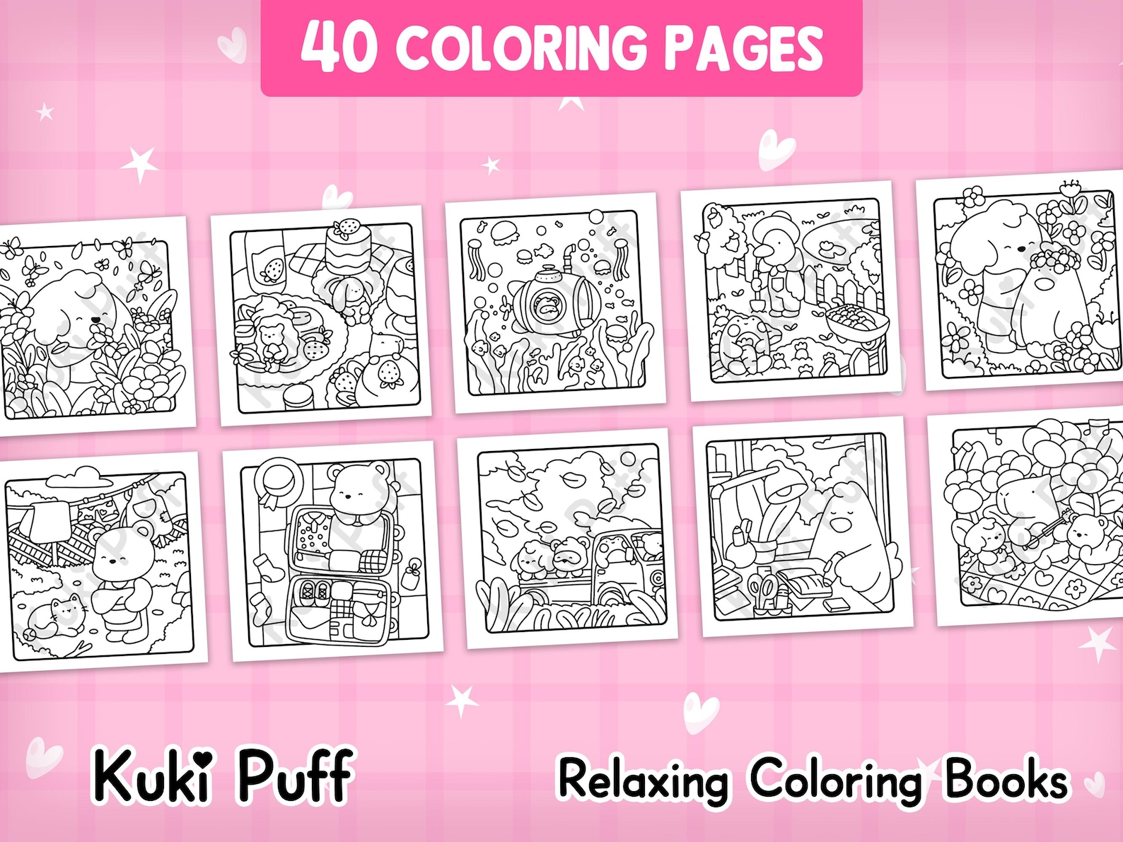 Comfy Times: Cute Animal Characters With Simple Designs Coloring Book ...