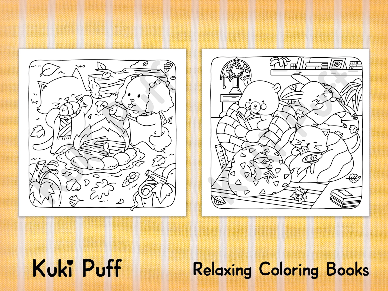 Hygge Times: Cute Cozy Animals Characters in Autumn Scenes Coloring ...