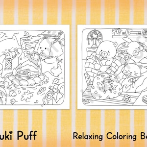 Hygge Times: Cute Cozy Animals Characters in Autumn Scenes Coloring ...