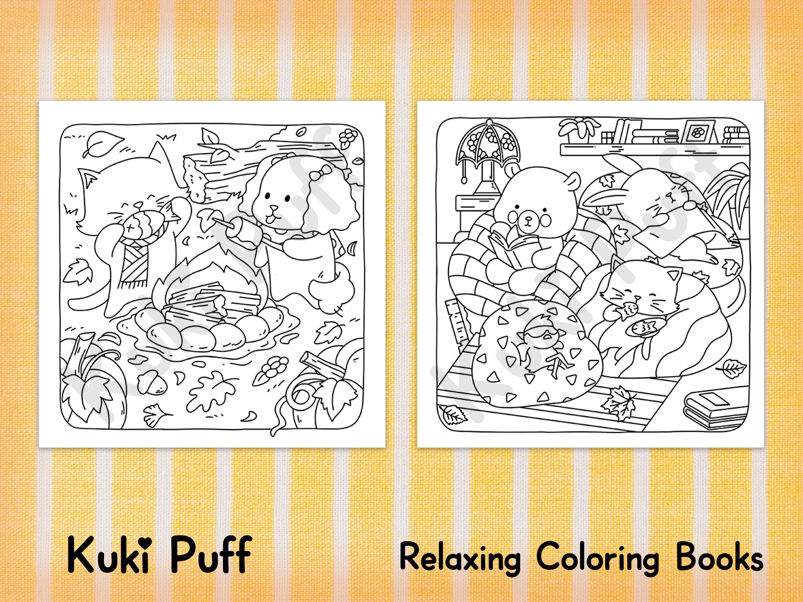 Hygge Times: Cute Cozy Animals Characters in Autumn Scenes Coloring ...