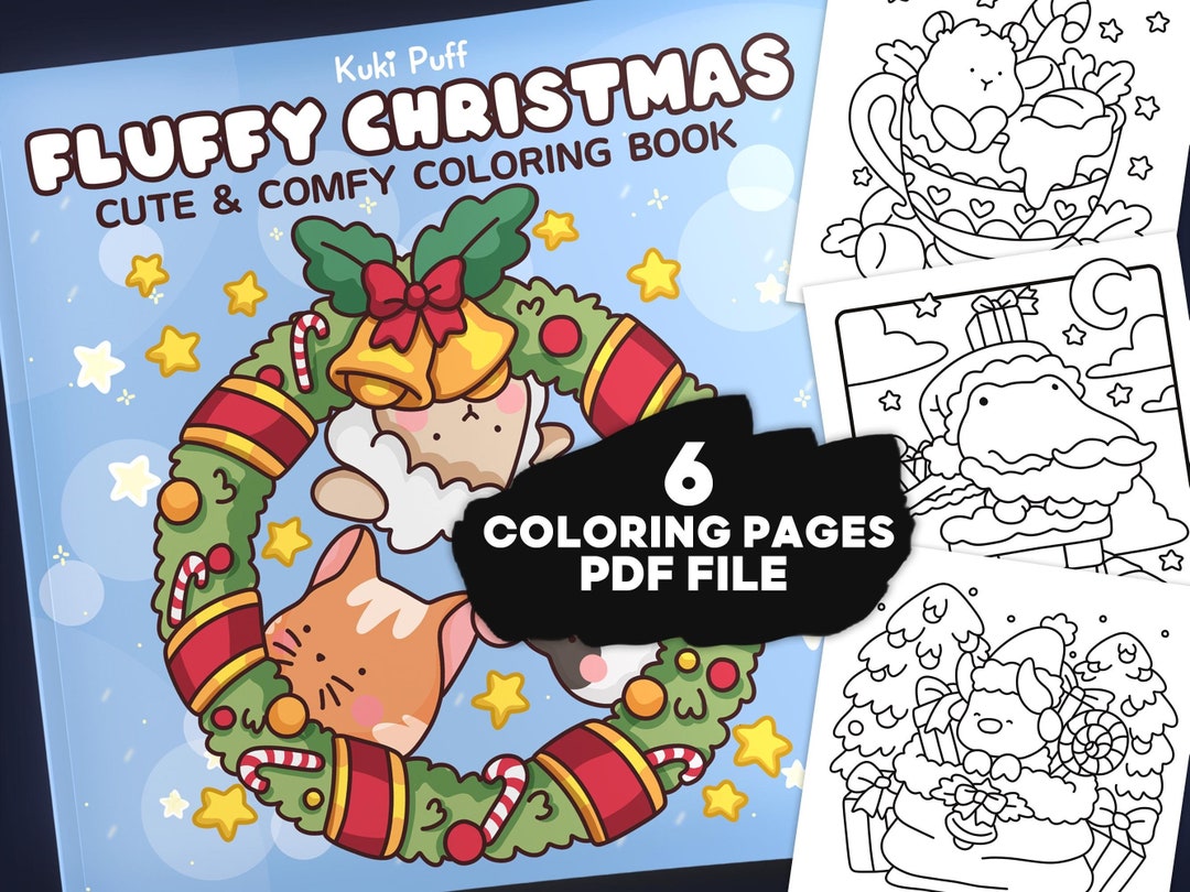Fluffy Christmas: Cute Animals in Festive Christmas Scenes Coloring ...