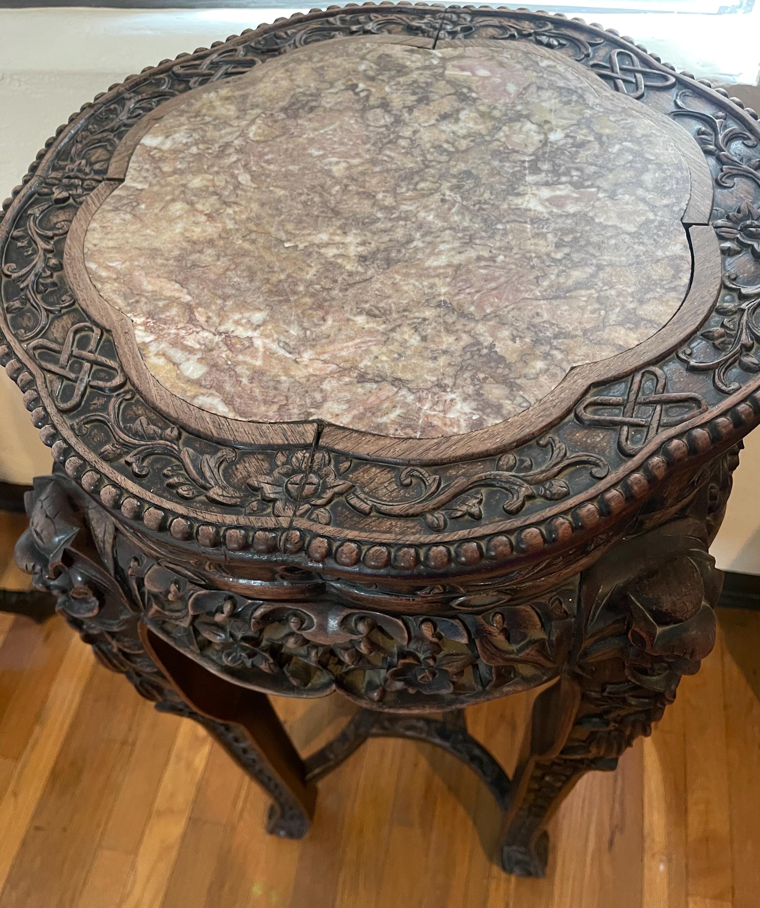 Intricately Carved Wood Stand With Marble Top Insert. - Etsy