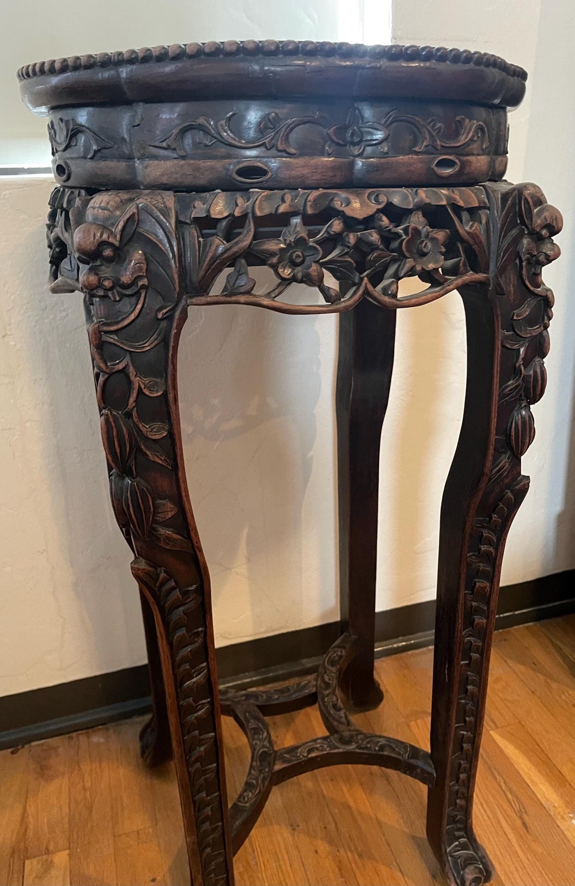 Intricately Carved Wood Stand With Marble Top Insert. - Etsy