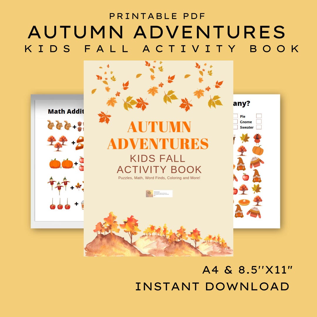 Autumn Adventures Kids Activity Book-puzzles, Coloring, Math, Spelling ...