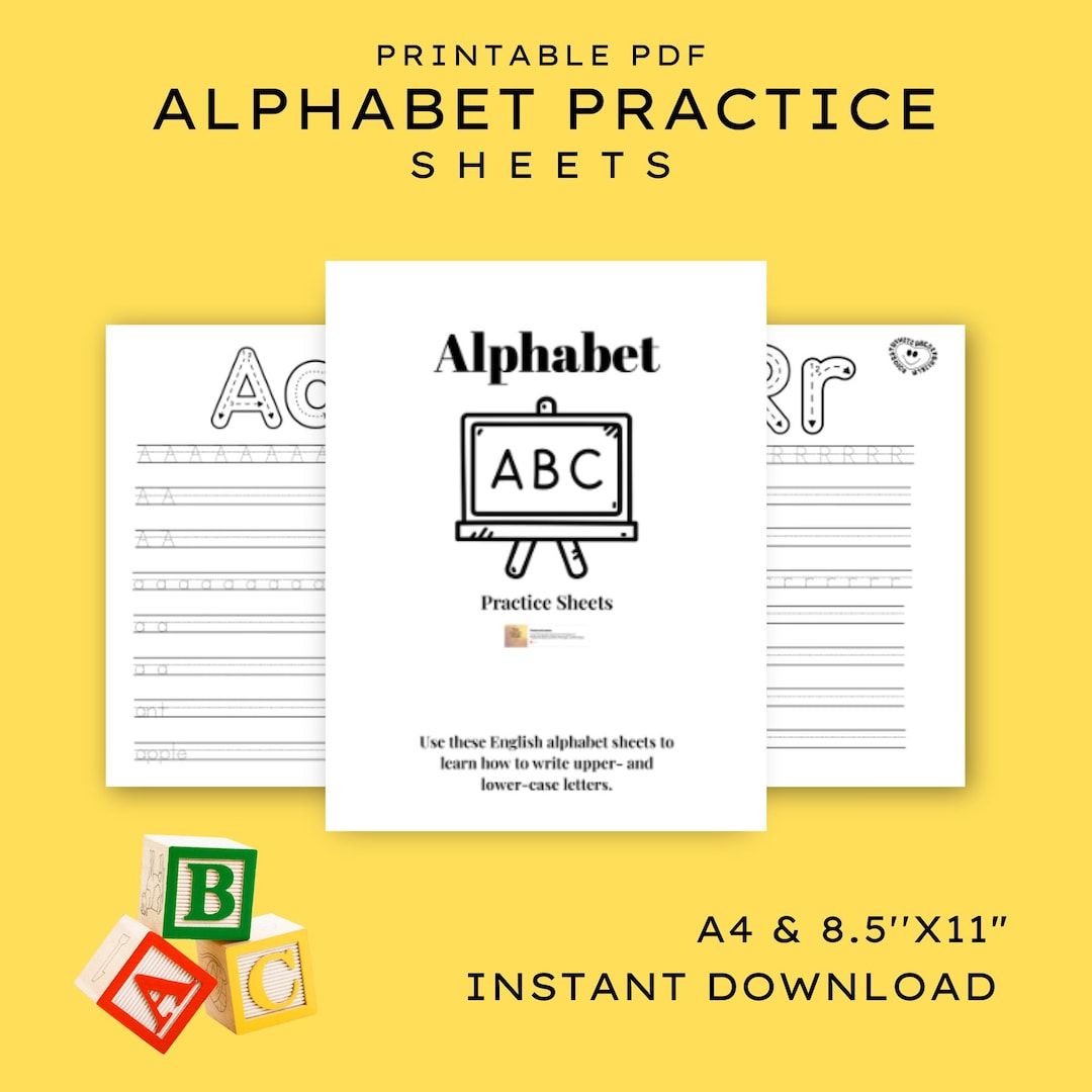 English Alphabet Practice Sheets Printable Digital Download 27 Black ...