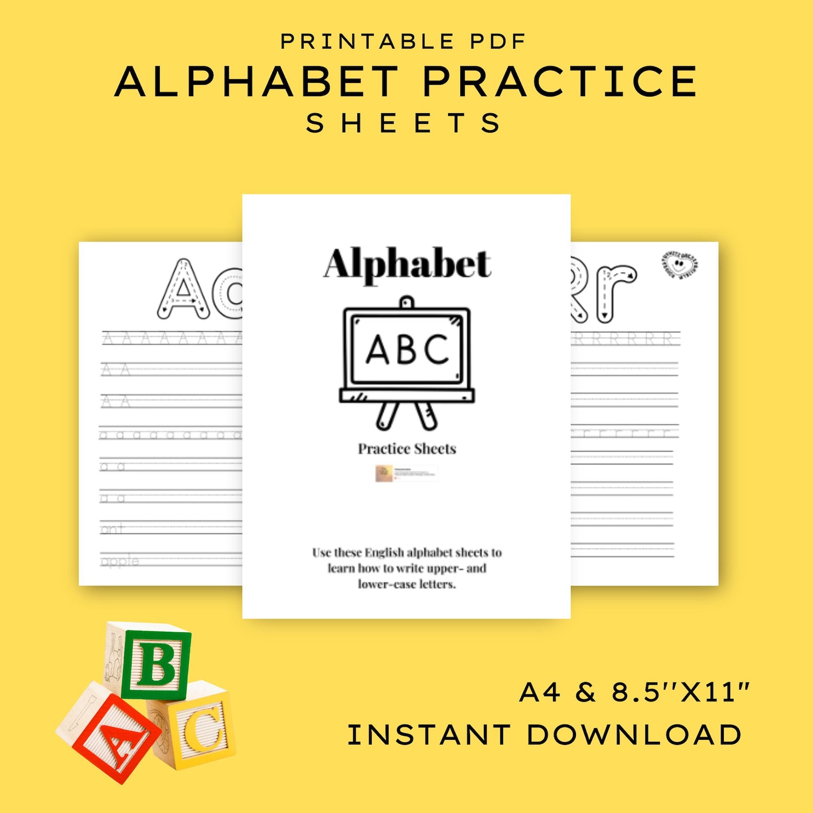 English Alphabet Practice Sheets Printable Digital Download - 27 Black ...