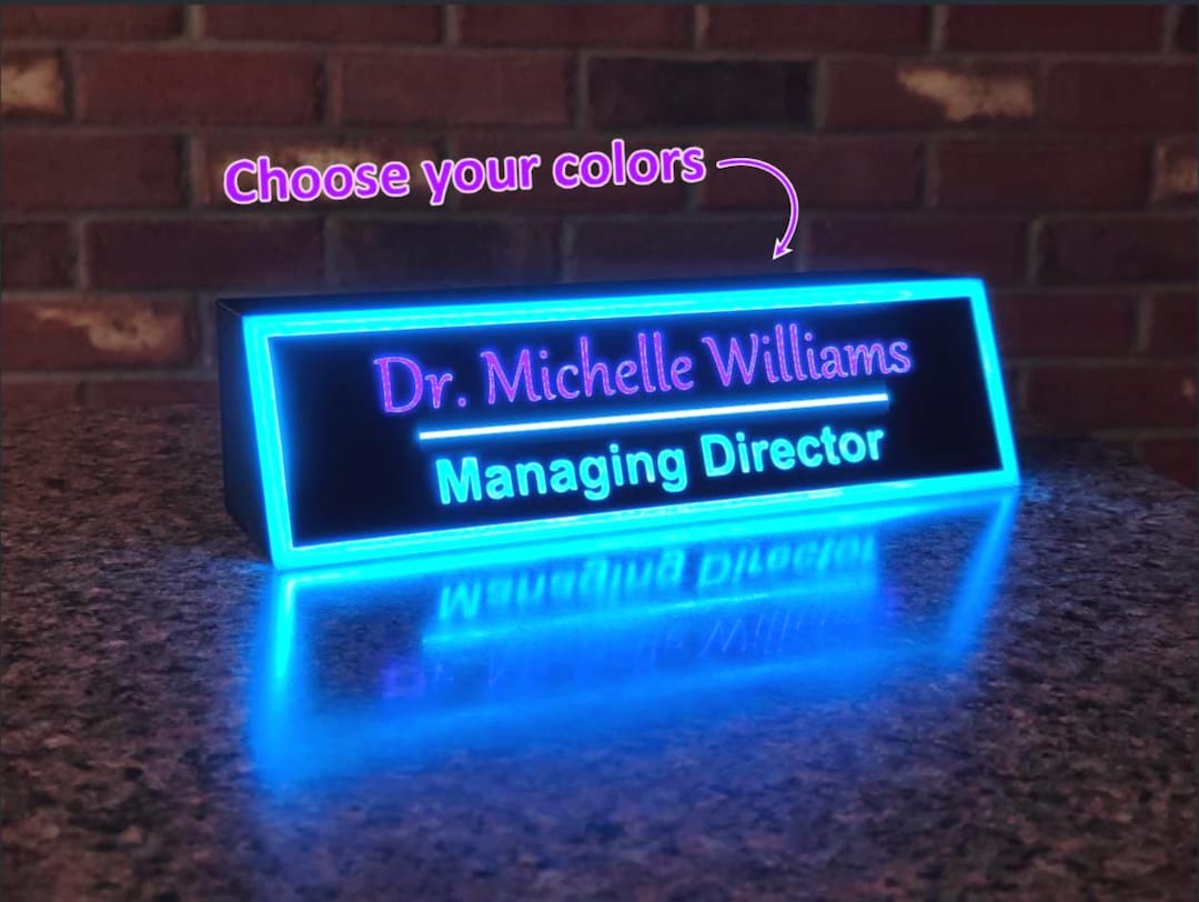 Illuminated Desk Name Plate | Personalized Text and Custom Colors Desk ...
