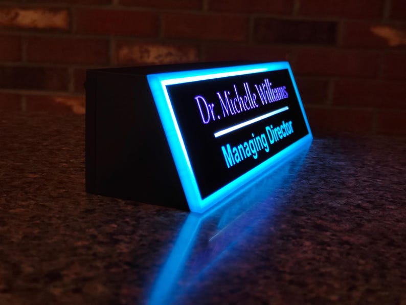 Illuminated Desk Name Plate | Personalized Text and Custom Colors Desk ...
