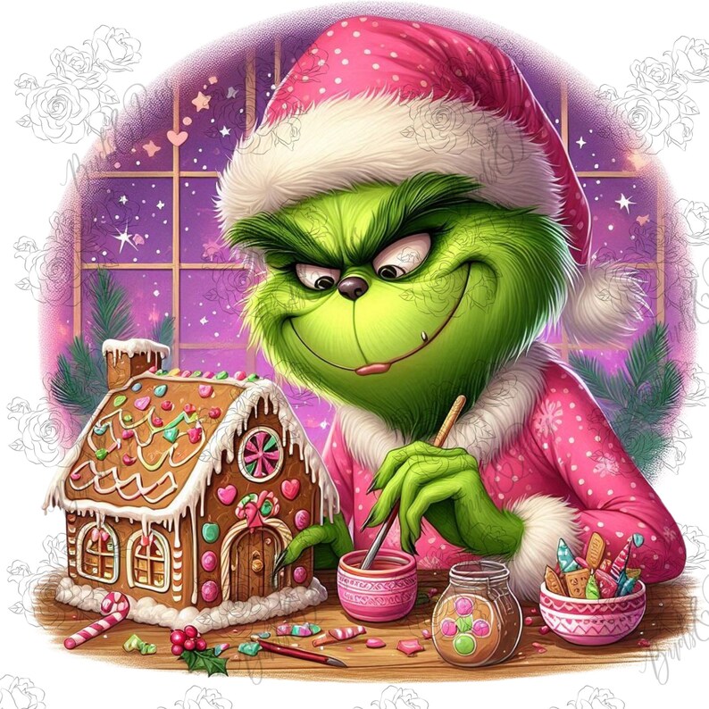 Digital, Grinch Gingerbread House, PNG, Pink Christmas, Grinch ...