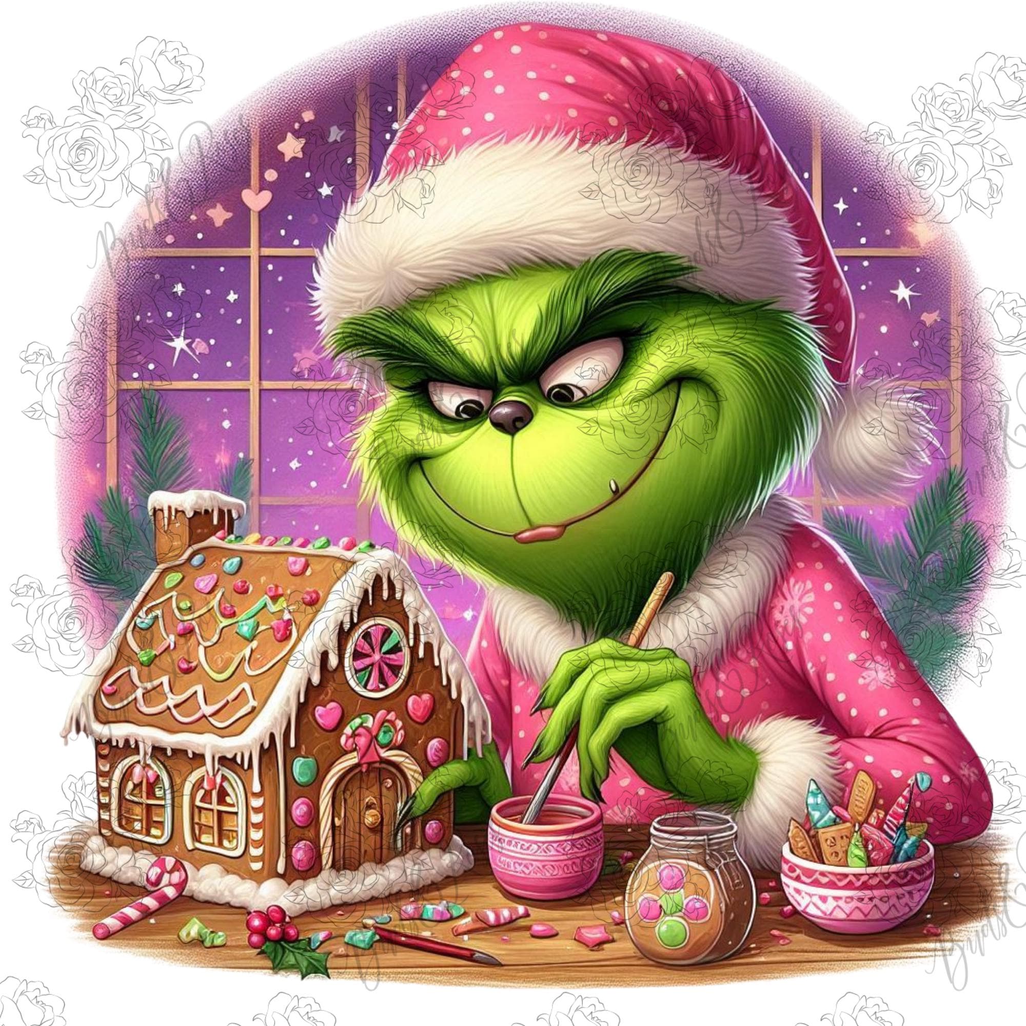 Digital, Grinch Gingerbread House, PNG, Pink Christmas, Grinch ...