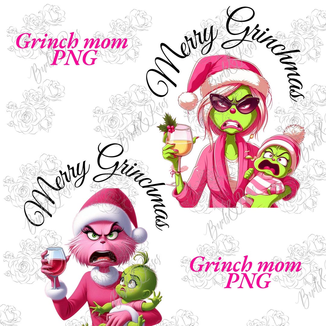 Digital, Grinch Mom, Merry Grinchmas, PNG, Pink Christmas Png, Grinch ...