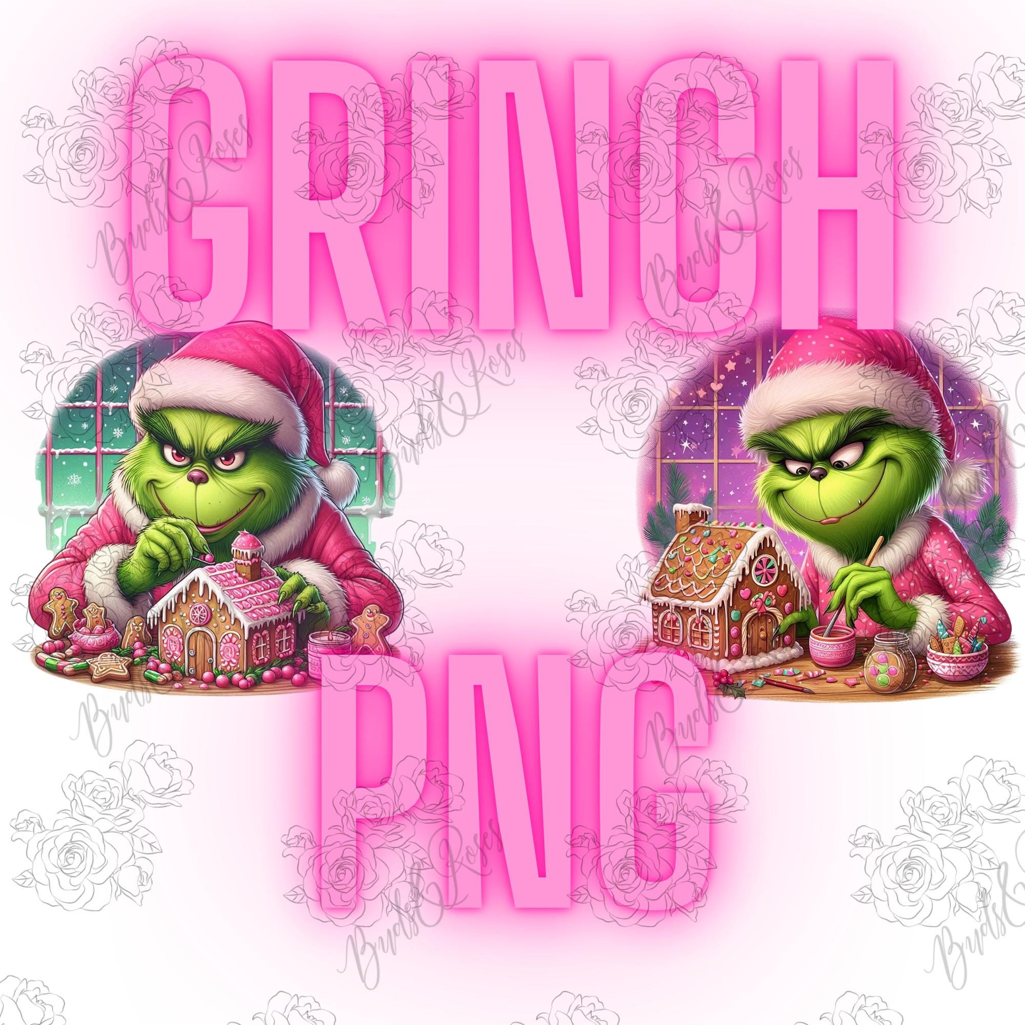 Digital, Grinch Gingerbread House, PNG, Pink Christmas, Grinch ...