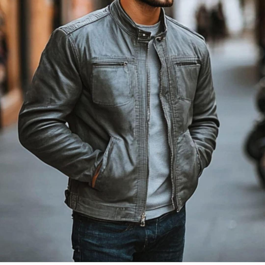 Mens Genuine Leather ,gray Leather Jacket,pure Leather Jacket for Men's ...