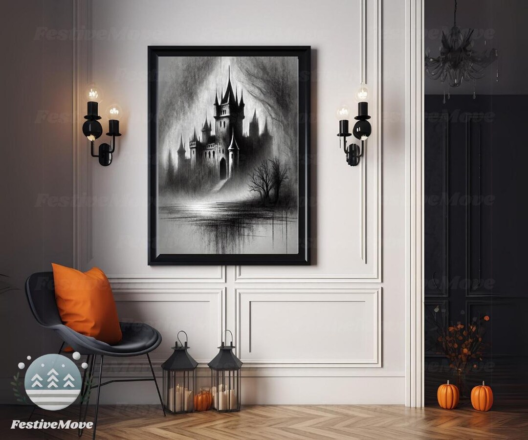 Haunted Gothic Castle Wall Art Spooky Halloween Decor Dark Aesthetic ...