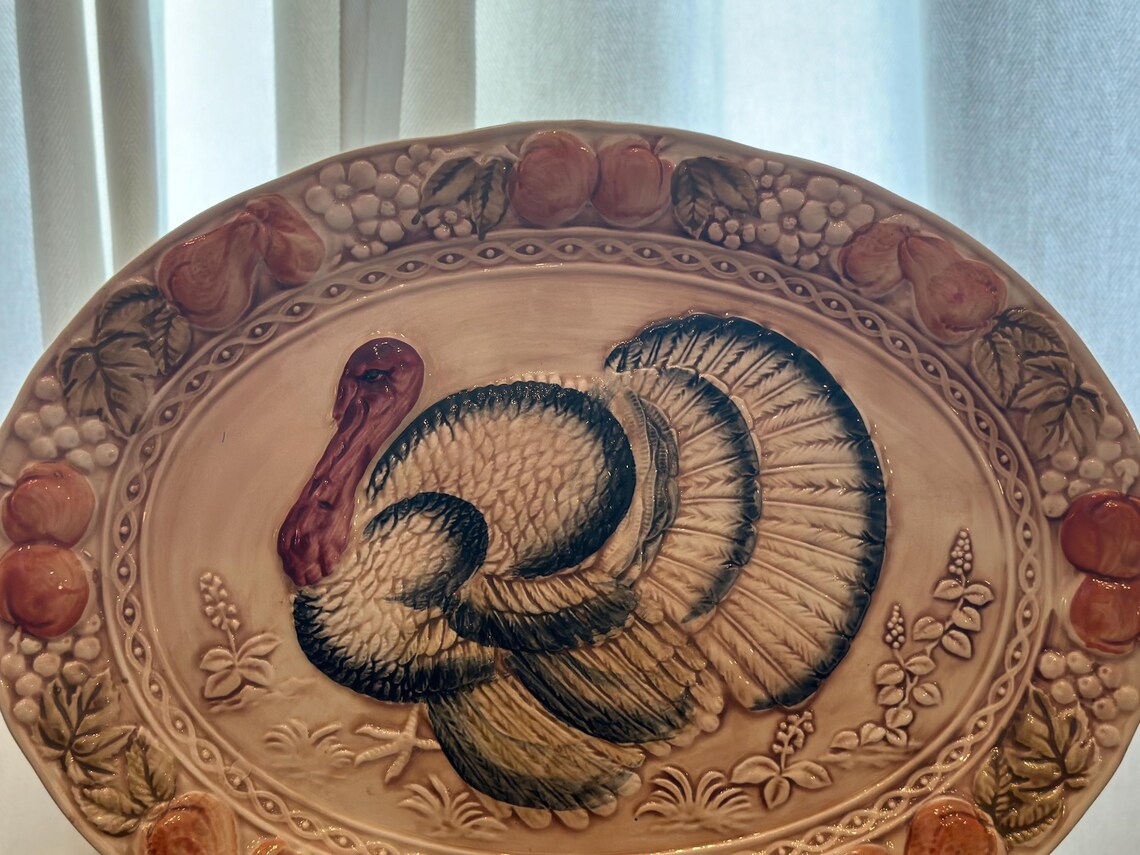 Rare Vintage Turkey Platter Embossed & Handpainted Made in Japan - Etsy