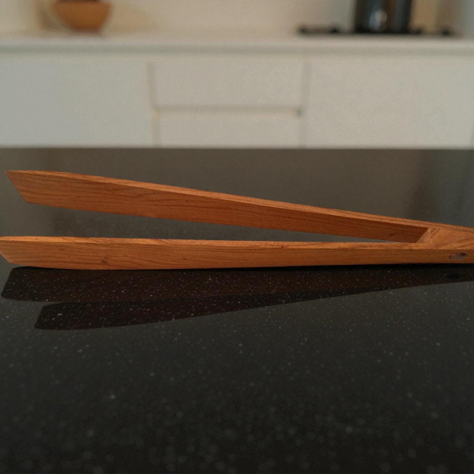 Handmade Almond Wood Tongs 30cm, Natural Wooden Kitchen Tongs, Eco ...