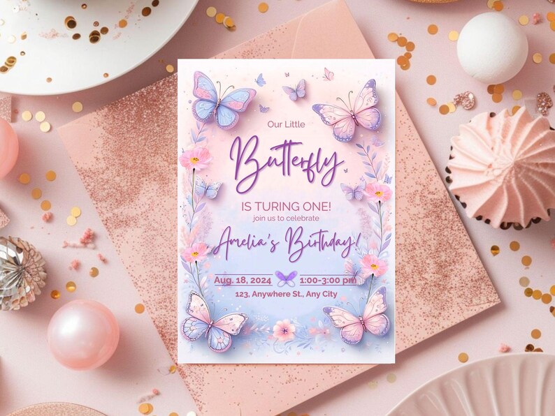 Editable Digital Pastel Butterfly-themed Birthday Invitation Template ...