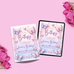 Editable Digital Pastel Butterfly-themed Birthday Invitation Template ...