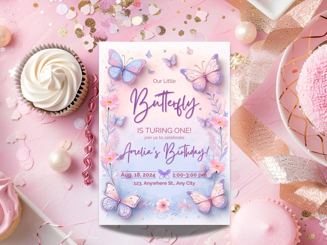 Editable Digital Pastel Butterfly-themed Birthday Invitation Template ...