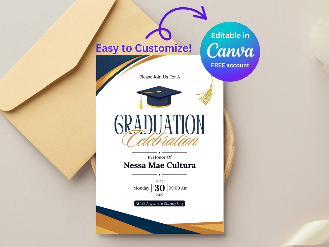 Digital Canva College Graduation Dinner Invitation Party Template ...