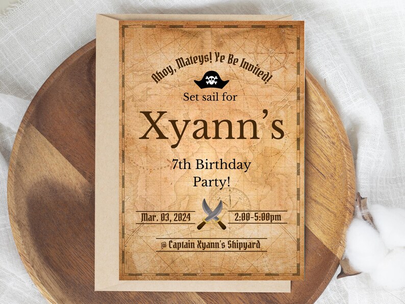 Vintage Pirate Birthday Invitation Editable Canva Printable Boys Pirate ...