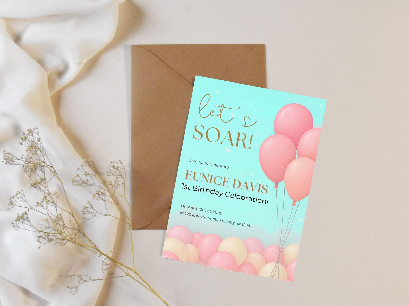 Editable Colorful Balloon Birthday Invite Watercolor Balloon Birthday ...