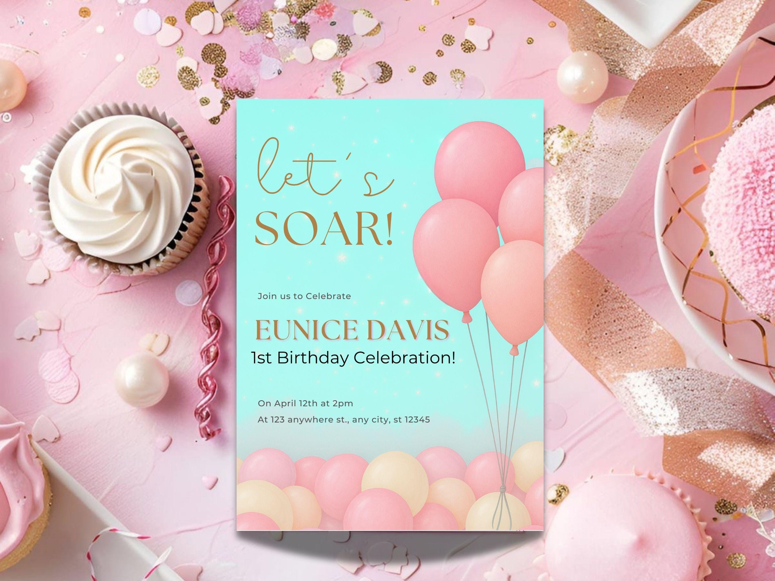 Editable Colorful Balloon Birthday Invite Watercolor Balloon Birthday ...