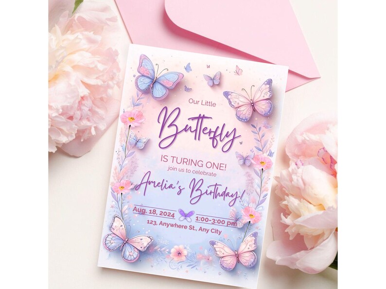 Editable Digital Pastel Butterfly-themed Birthday Invitation Template ...