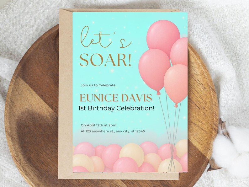 Editable Colorful Balloon Birthday Invite Watercolor Balloon Birthday ...
