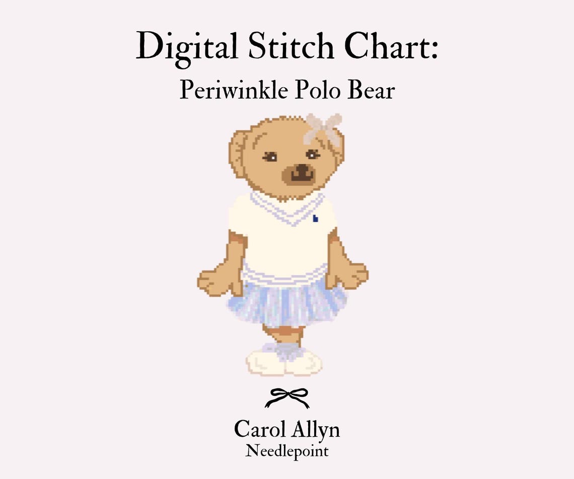 Periwinkle Polo Bear Needlepoint Chart | Preppy Polo Bear Needlepont ...