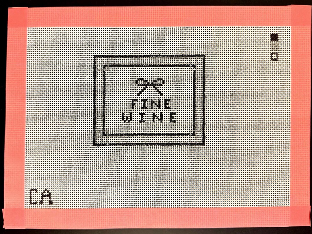 Cute Wine Needlepoint Canvas With Bow - Hand-painted Needlepoint Sign ...