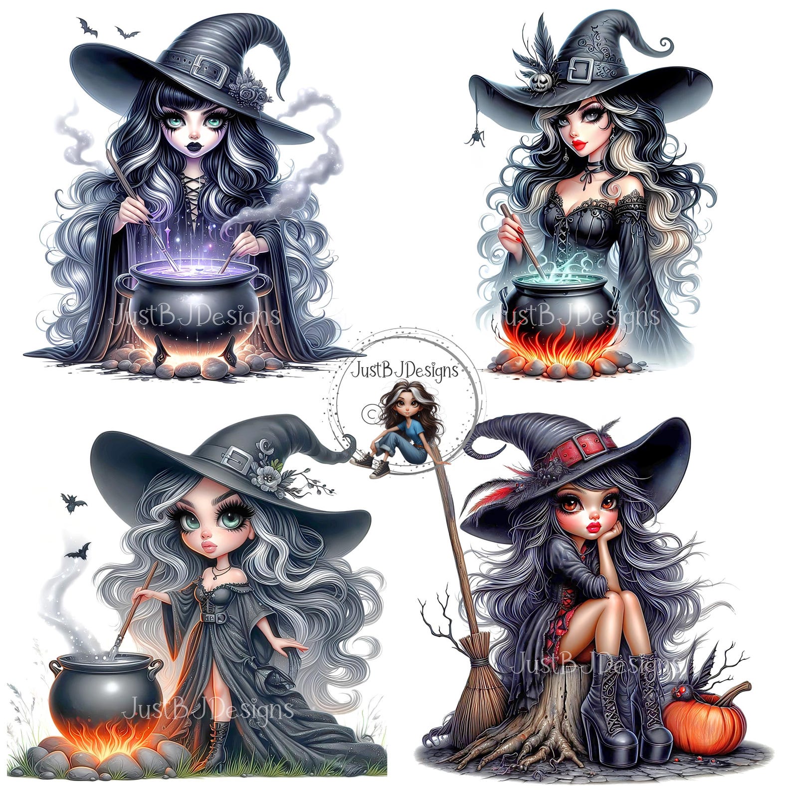 Whimsical Witch Clipart - 14 High Resolution JPG Images - Digital ...