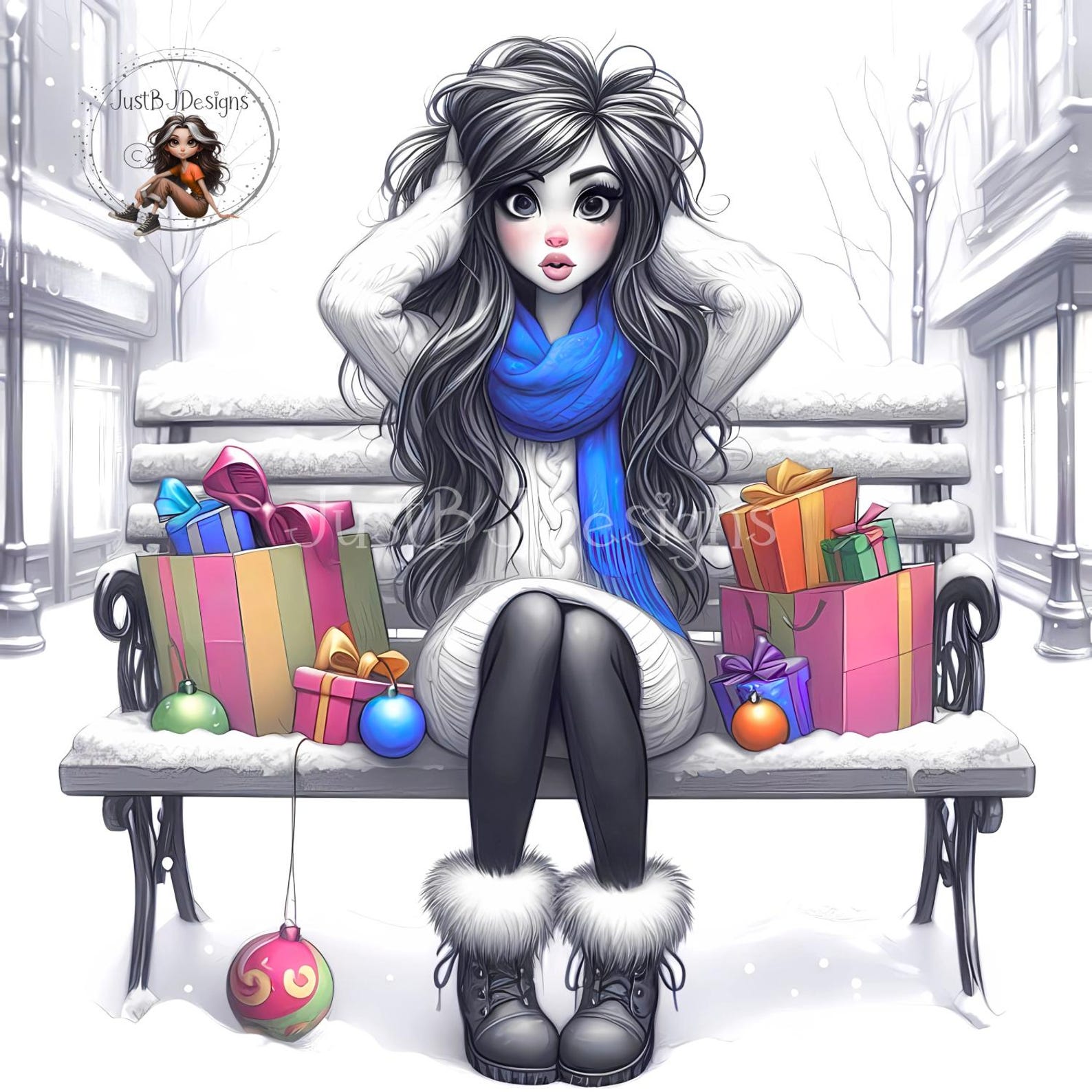 Christmas Shopper Clipart: Whimsical Woman Images (digital Download) - Etsy