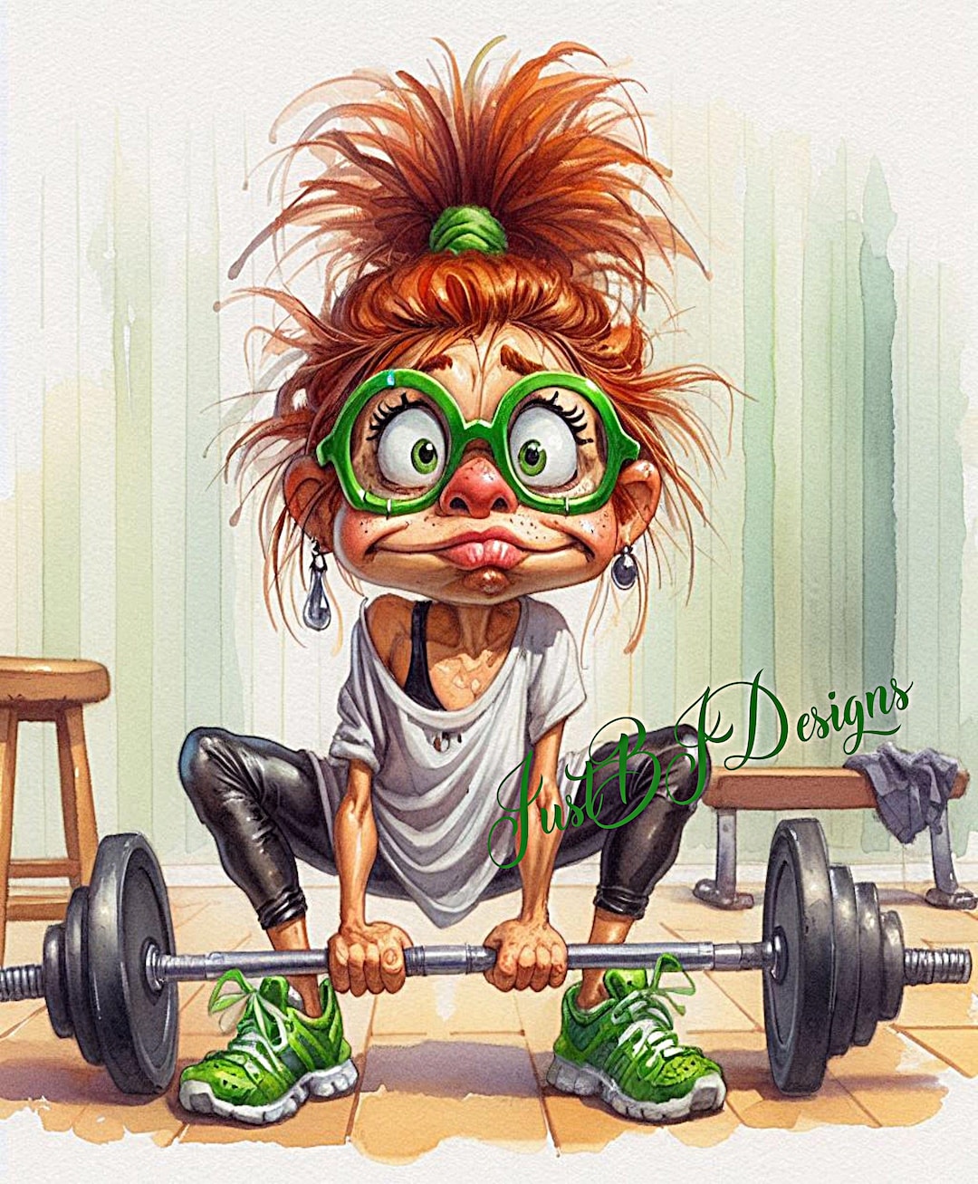 Work Out Lady Funny Whimsy Quirky Clipart Cute Clipart Bundle 10 JPG ...