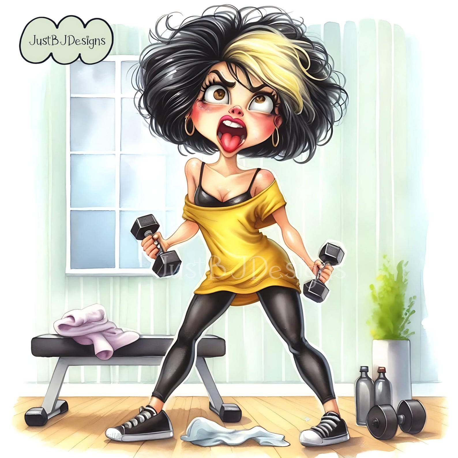 Work Out Lady Funny Whimsy Quirky Clipart - 20 JPG High Resolution ...