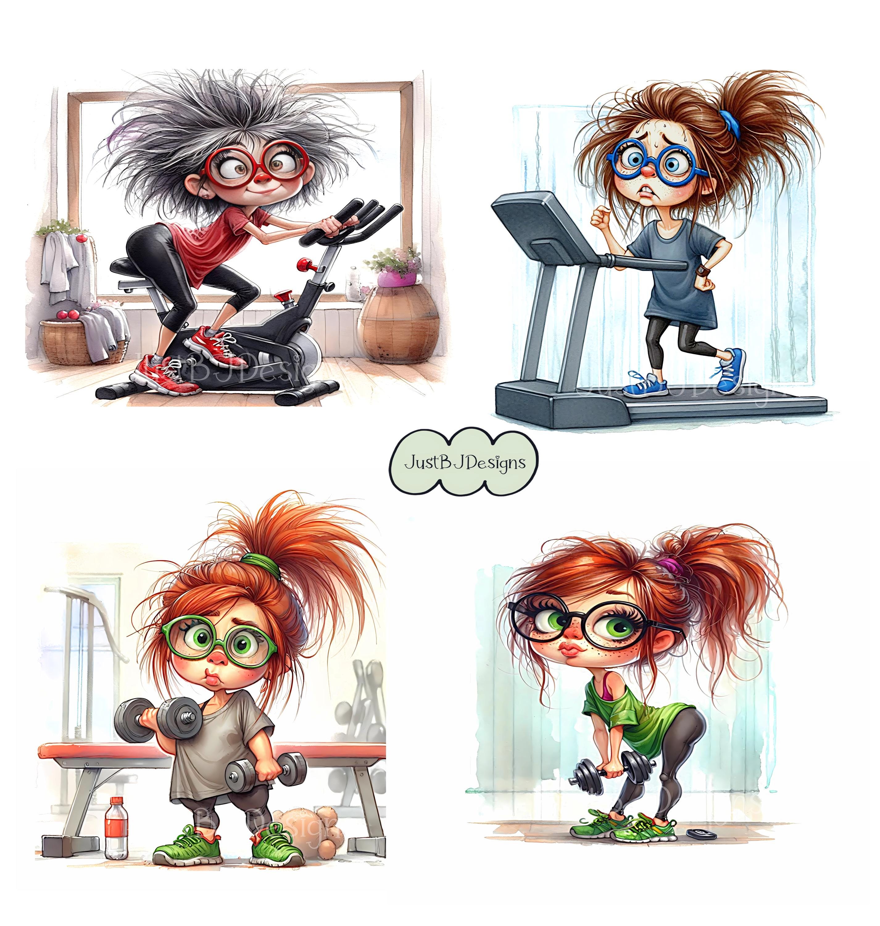 Funny Workout Lady Clipart: Whimsical Fitness Art (JPG & PNG ...