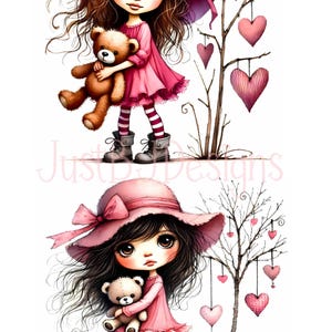 Whimsy Valentine Girl Clipart Watercolor High Resolution Commercial Use ...