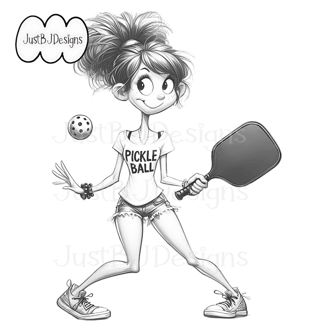 Pickleball Digital Coloring - Greyscale - High Resolution - Commercial ...