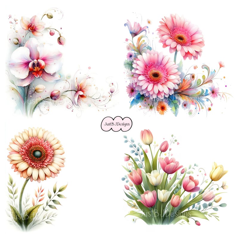Mothers Day Flower Clipart - 15 High Resolution Watercolor Images ...