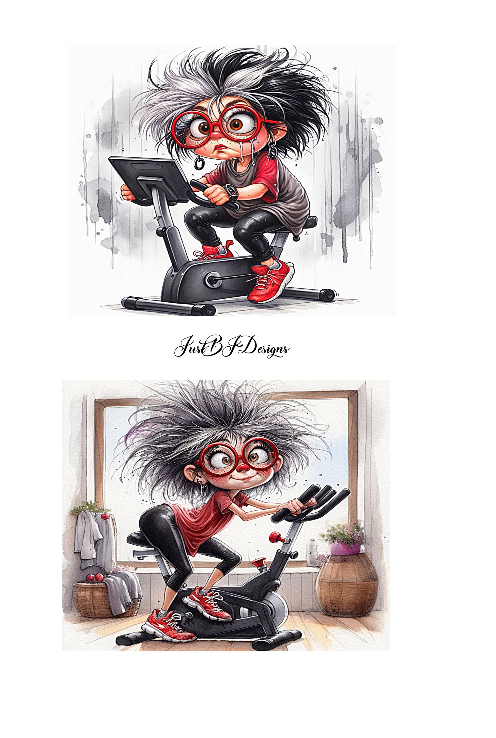 Work Out Lady Funny Whimsy Quirky Clipart - Cute Clipart Bundle - 10 ...