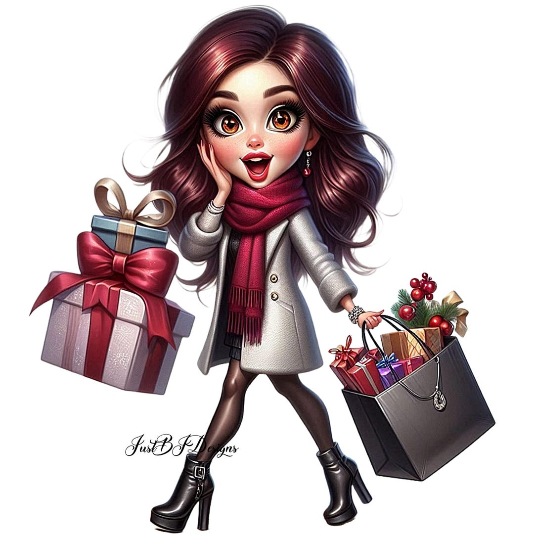 Women Christmas Shoppers Clipart Cute Christmas Clipart Bundle 13 PNG ...