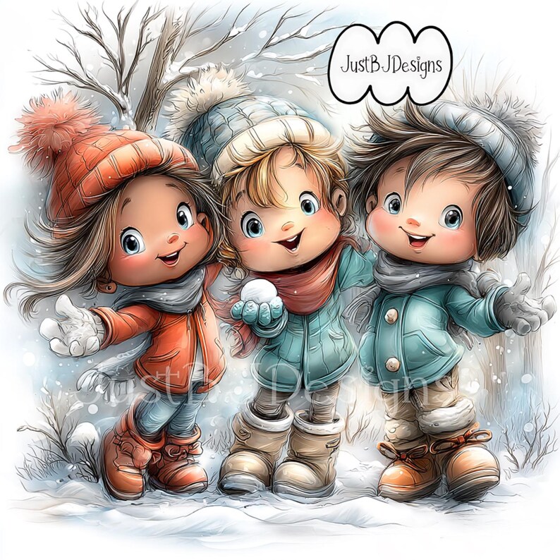 Winter Friends Clipart – Kids in Snow, Commercial Use (digital Download ...