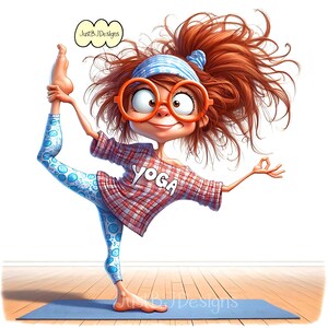 Whimsy Quirky Yoga Girl - Yoga Clipart Bundle - 15 JPG High Resolution ...