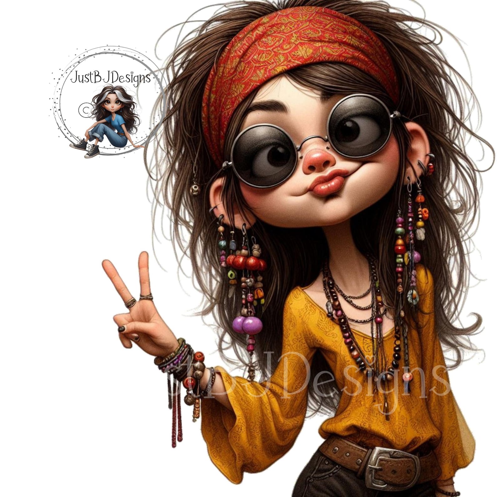 Hippie Girl Art: PNG & JPG Clipart for Commercial Use (digital Download ...