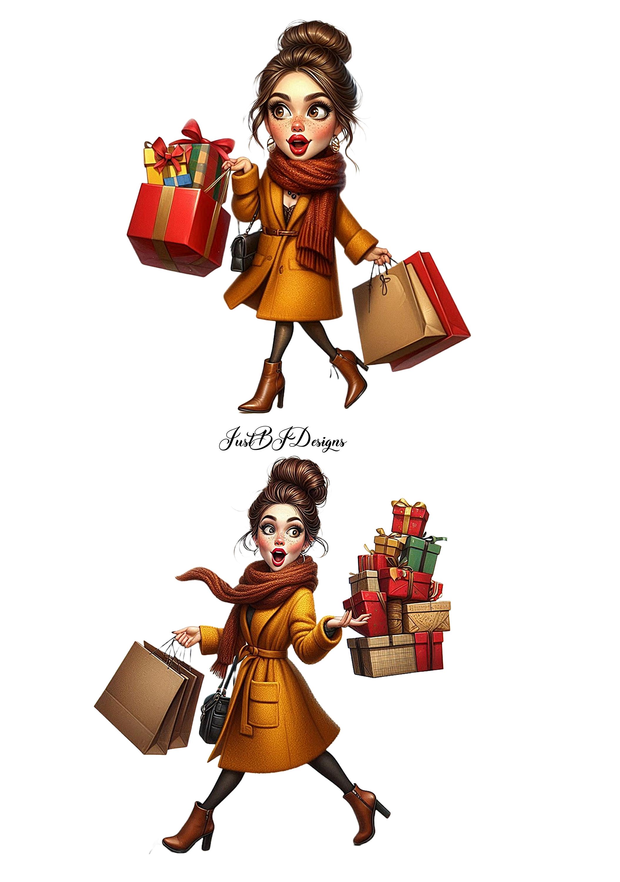 Women Christmas Shoppers Clipart Cute Christmas Clipart Bundle 13 PNG ...