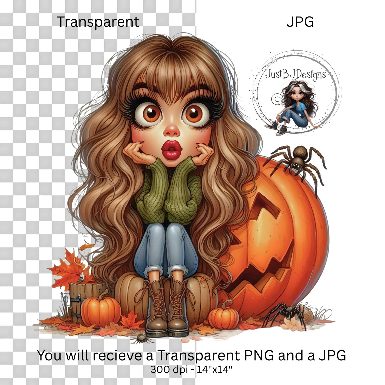 Whimsical Halloween Clipart: Pumpkin Girl PNG & JPG Images (commercial ...