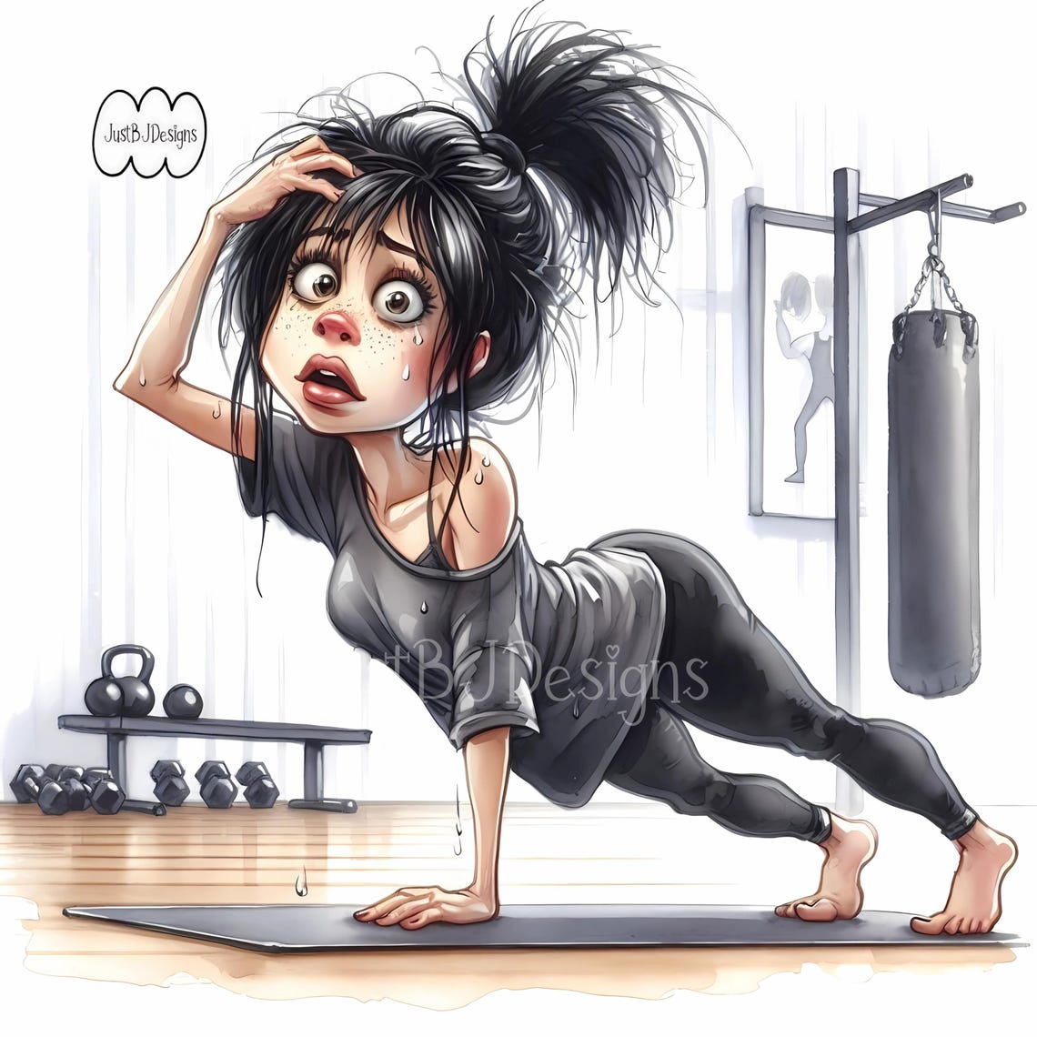 Work Out Lady Whimsy Quirky Clipart Cute Clipart Bundle 18 High ...